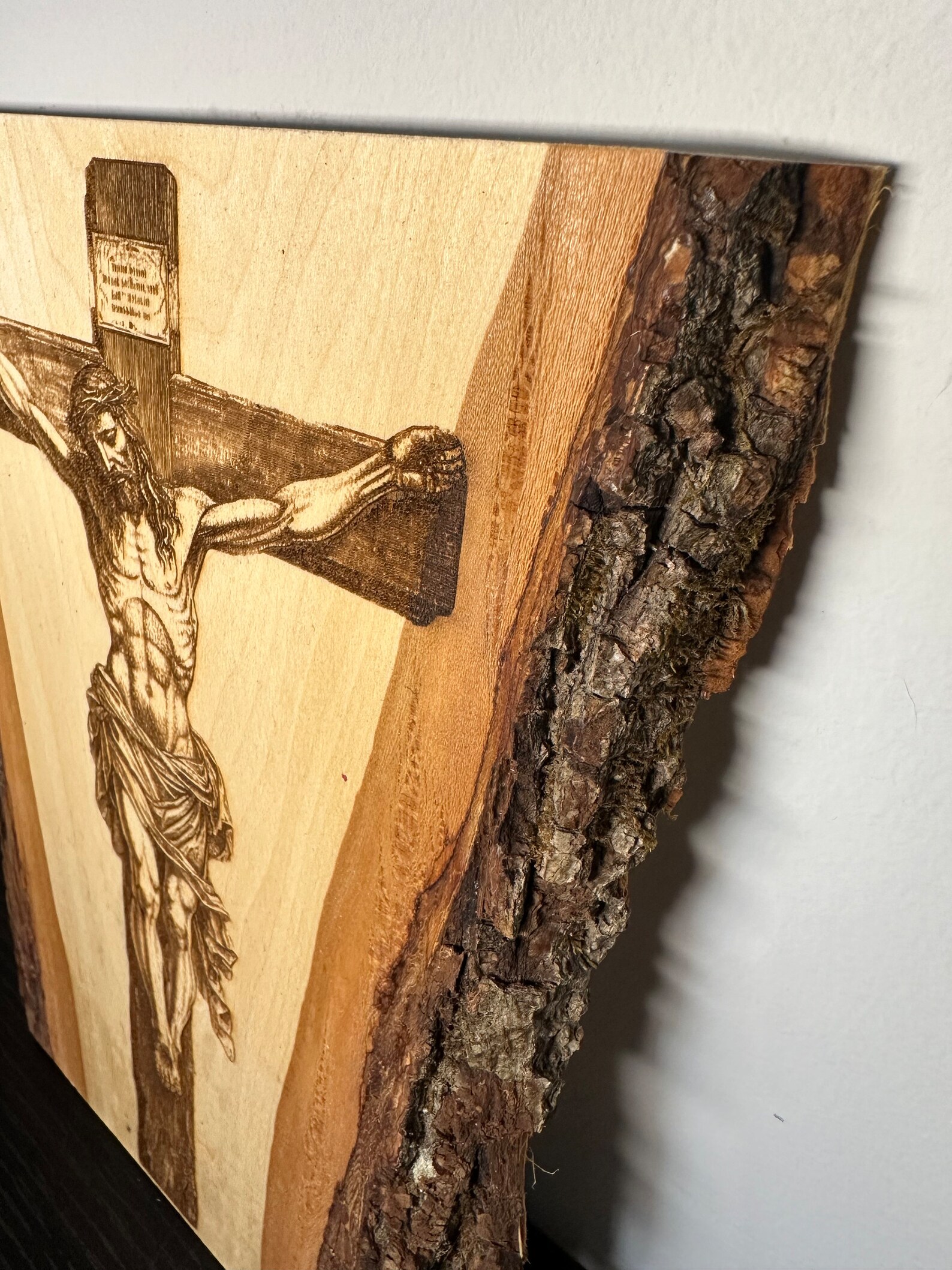 Laser Engraved Jesus on Cross on Live Edge Basswood - Etsy