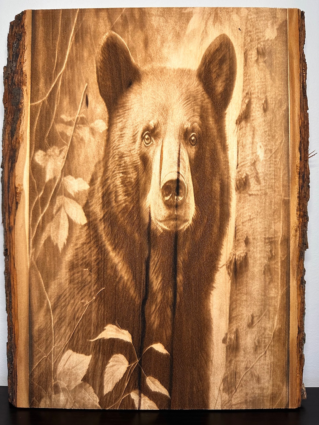 Laser Engraved Bear by Tree on Live Edge Basswood - Etsy