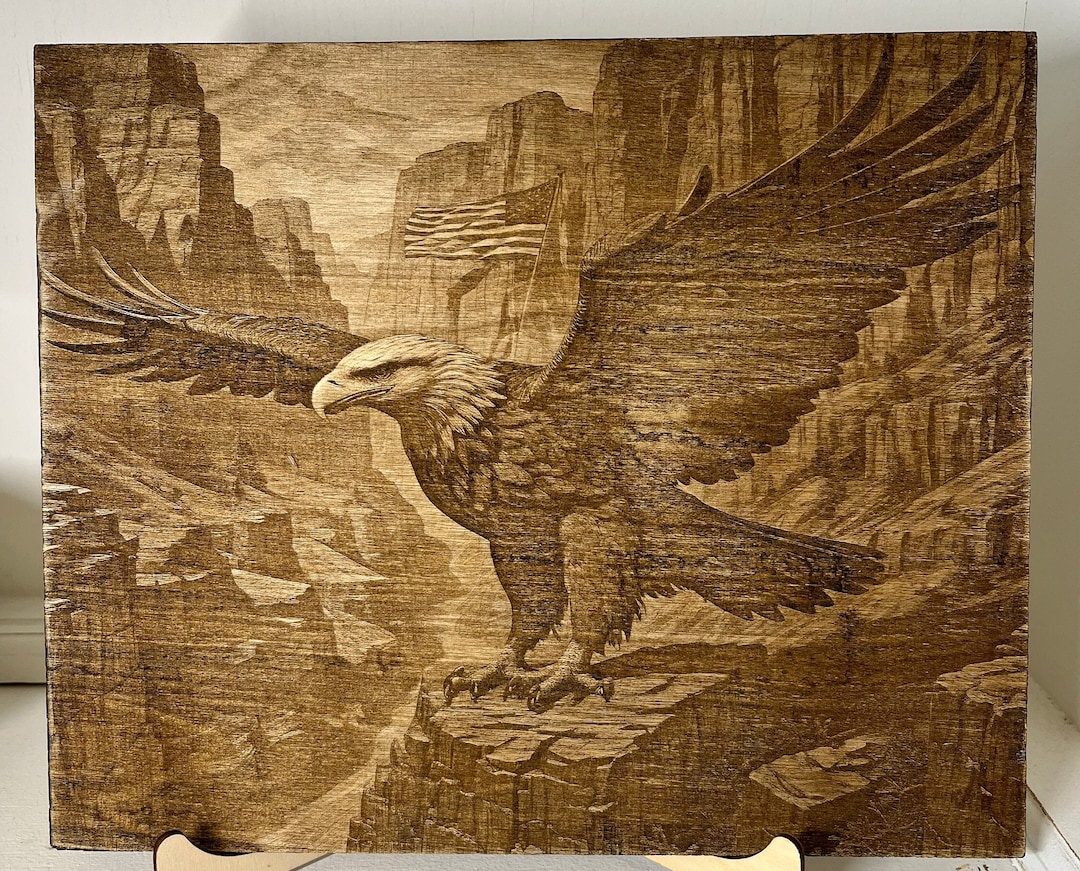 Bald Eagle Over Grand Canyon Laser Engraved Birch Plywood Wall Plaque ...