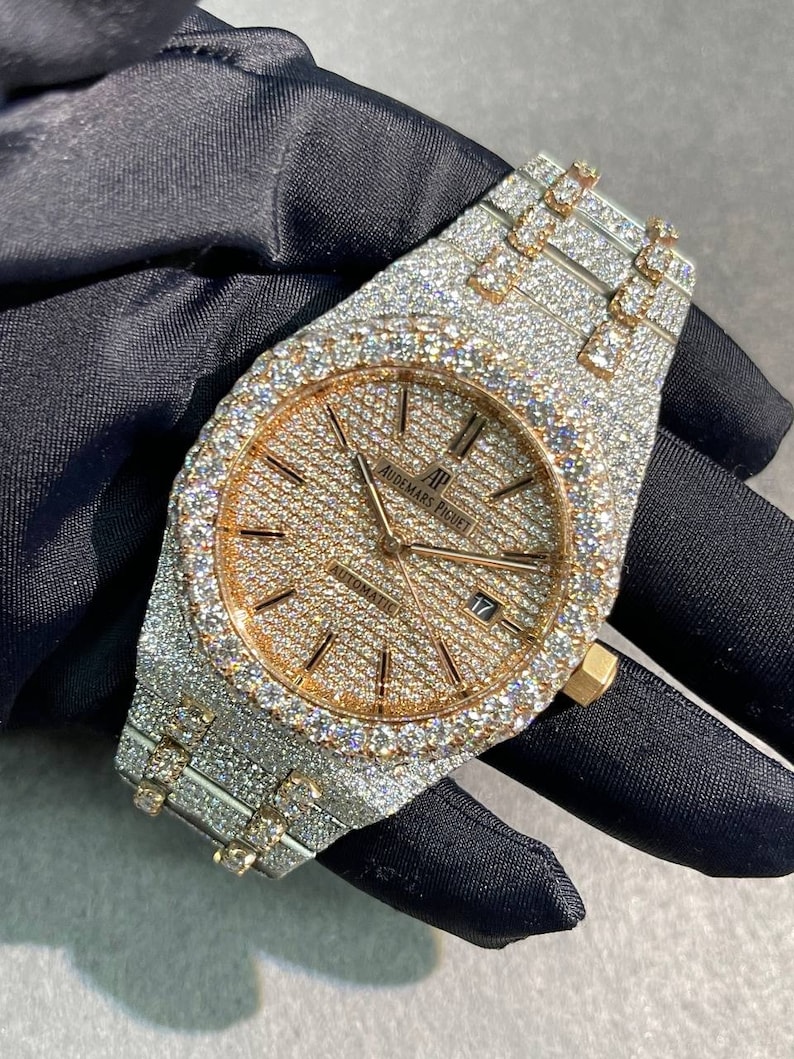 Ap Royal Oak Icedout Watch Moissanite VVS D Color Pass Diamondtester ...