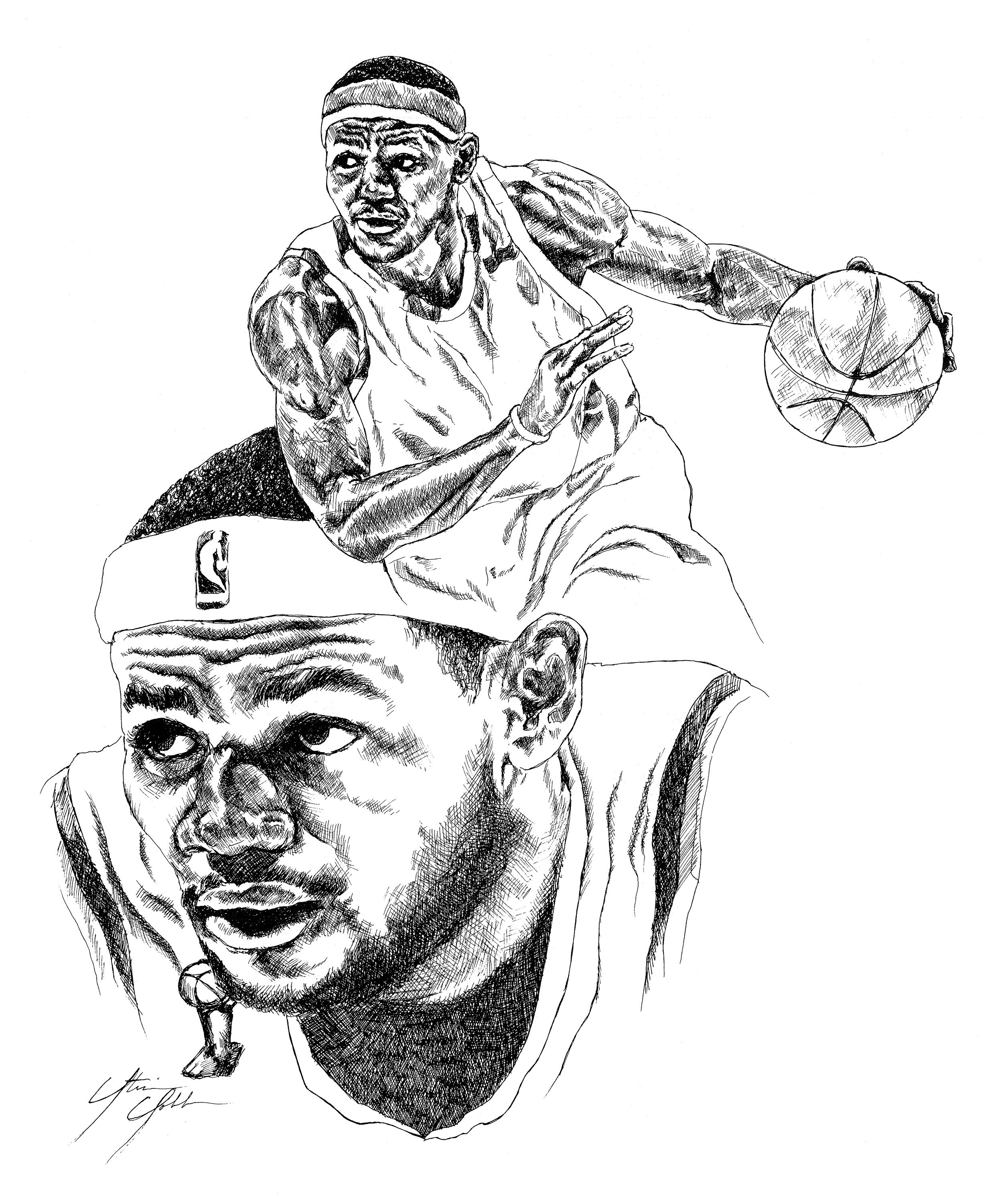 Black Art Lebron Hand Drawn Portrait African American Artist Otis Cobb ...