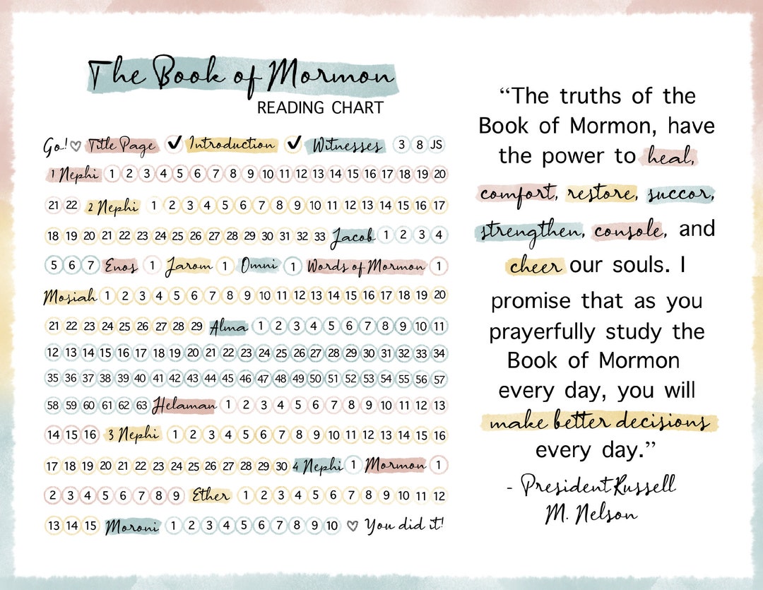 Printable Book of Mormon Reading Chart - Etsy