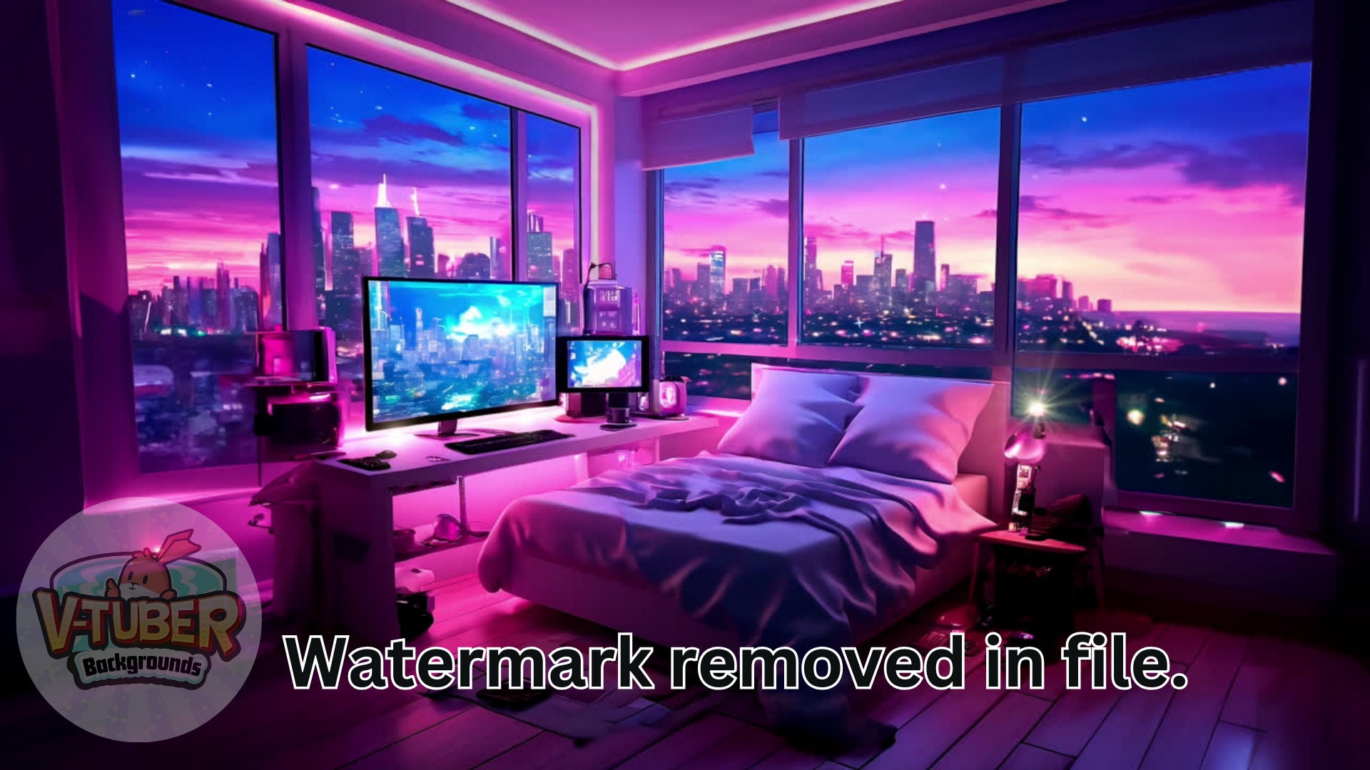 Vtuber Animated Background Neon Pink Vtuber Bedroom Live Video Streaming Backdrop Room 4K MP4 ...