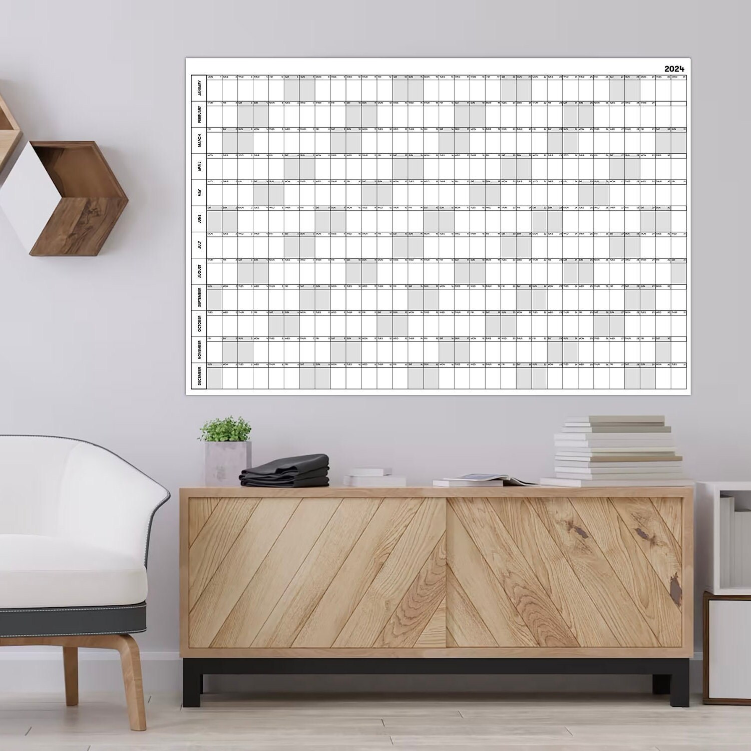 Big 2024 Calendar Giant Wall or Desk 24 X 26 2/3 Ratio Black & White ...