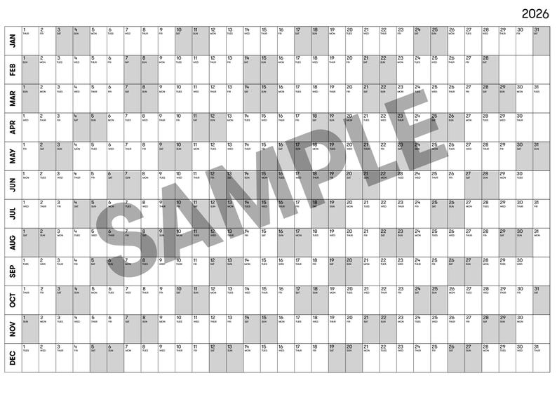 2026 Minimalist Wall Calendar - Large Black & White Printable (PDF ...