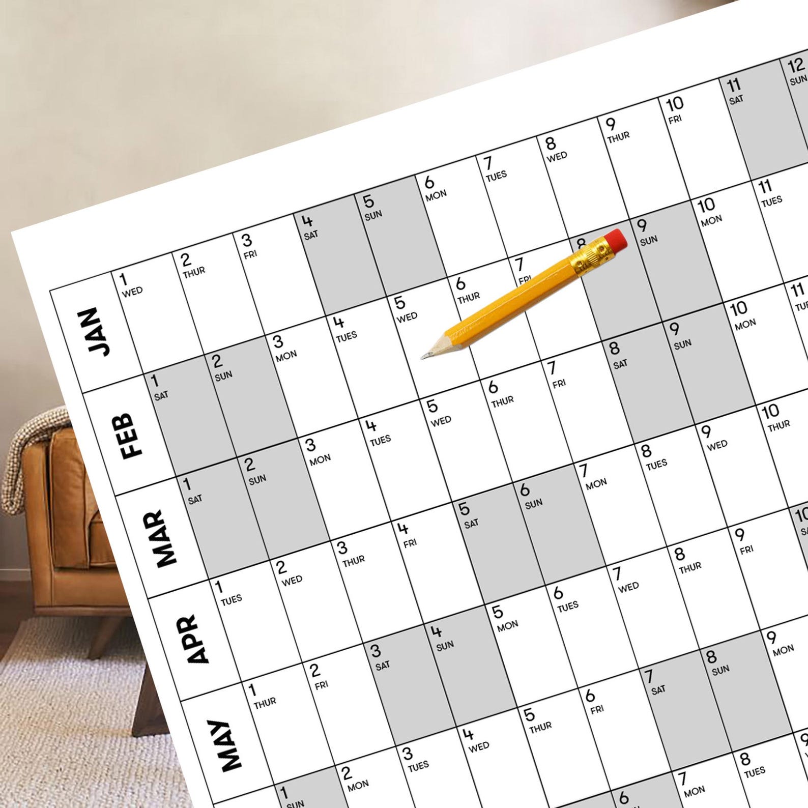 2026 Minimalist Wall Calendar - Large Black & White Printable (PDF ...
