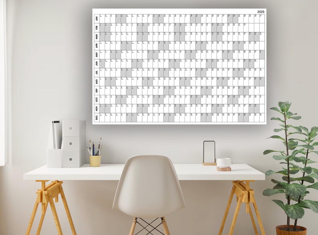 2025! Big Minimal Calendar - Wall or Desk 24 X 26" (2/3 Ratio) Black ...