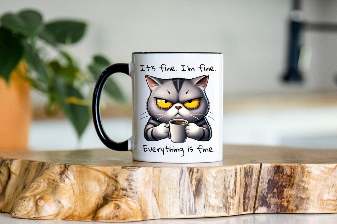 Funny Grumpy Cat Mug: "it's Fine" Ceramic Coffee Mug - Etsy