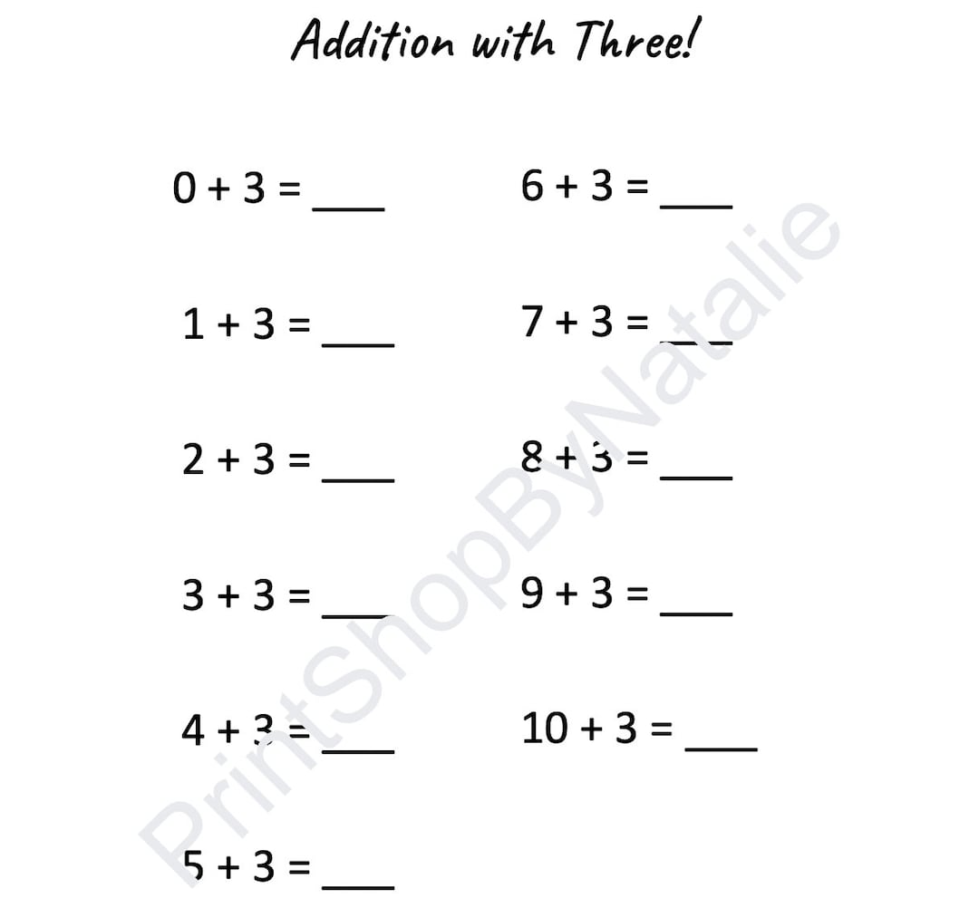 Printable Addition With Three Practice Worksheet - Etsy