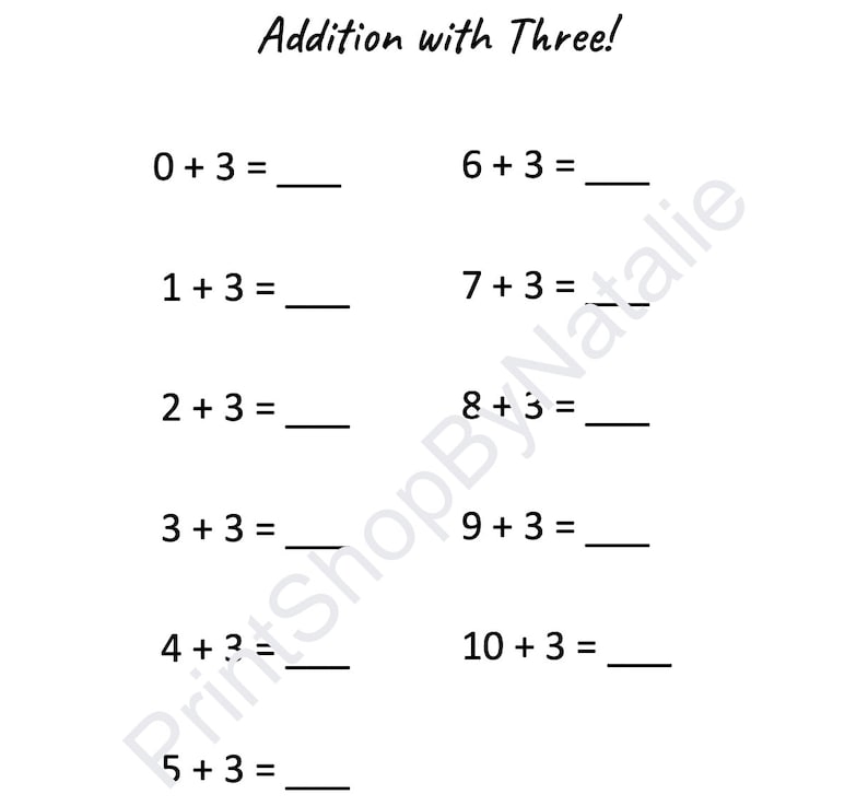 Printable Addition With Three Practice Worksheet - Etsy