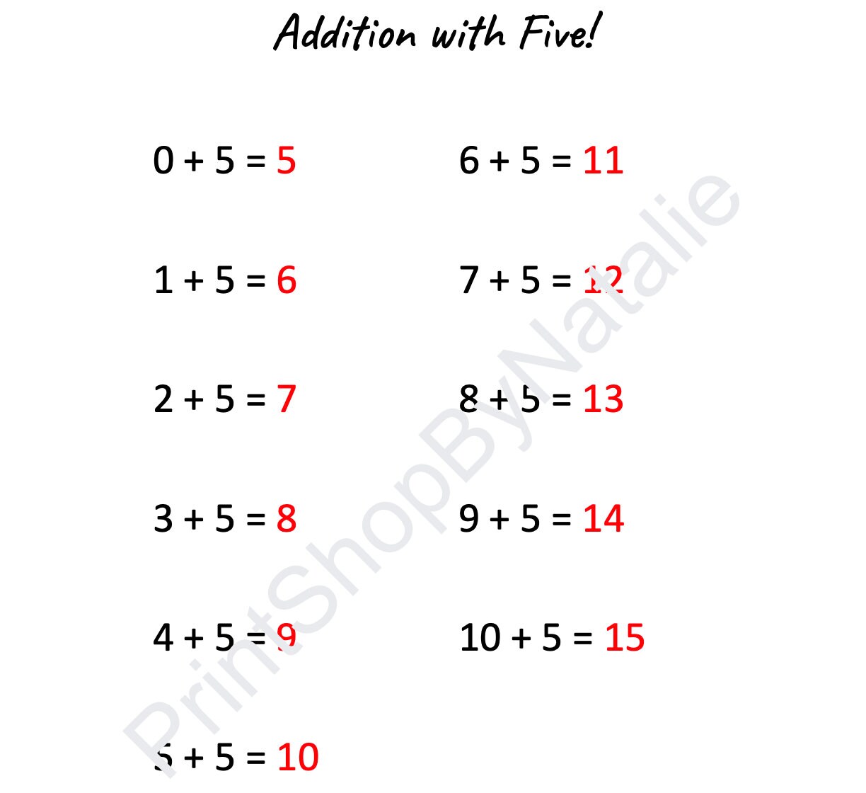 Printable Addition With Five Practice Worksheet - Etsy