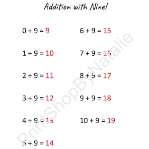 Printable Addition With Nine Practice Worksheet - Etsy