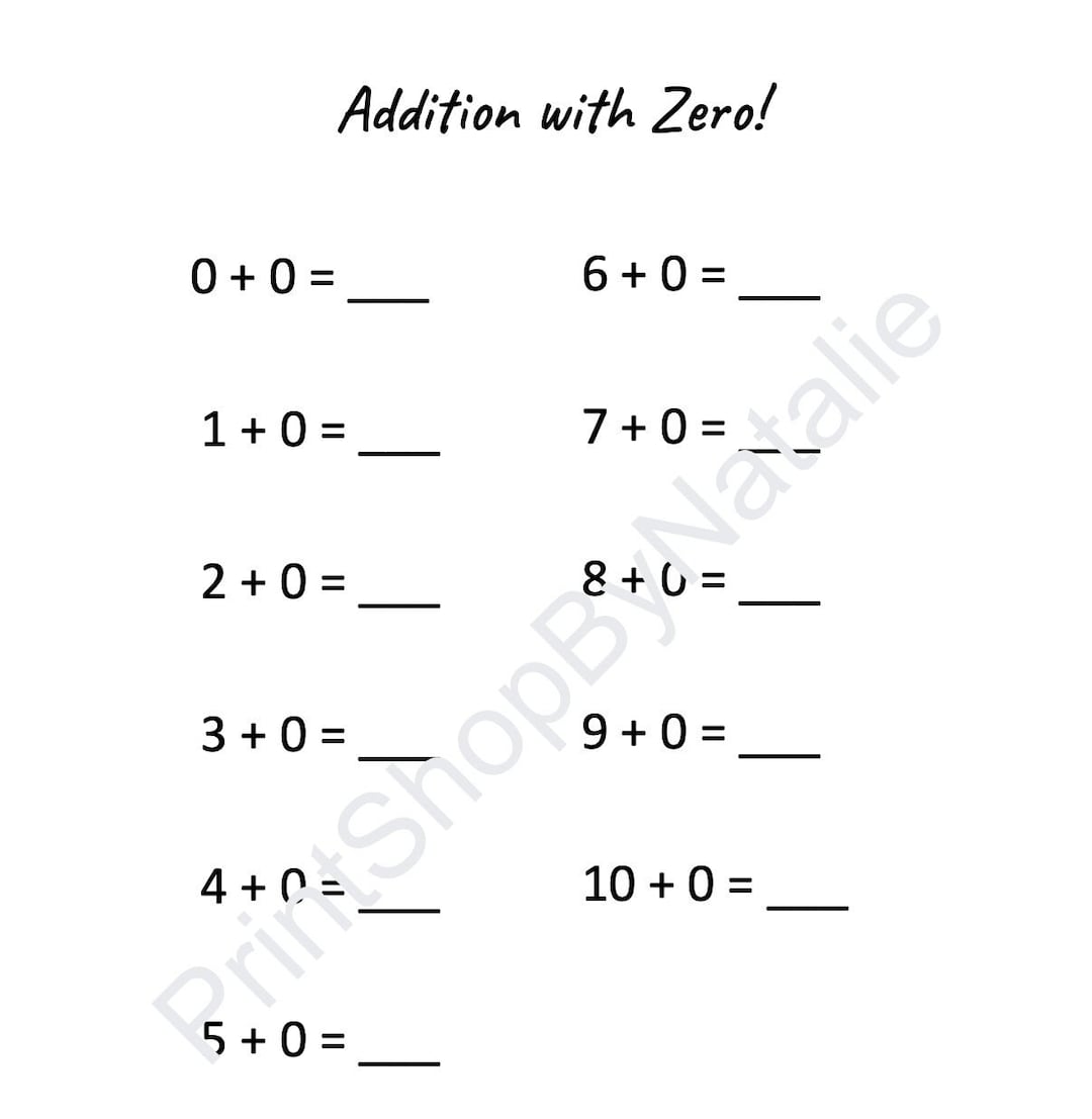 Printable Addition With Zero Practice Sheet - Etsy