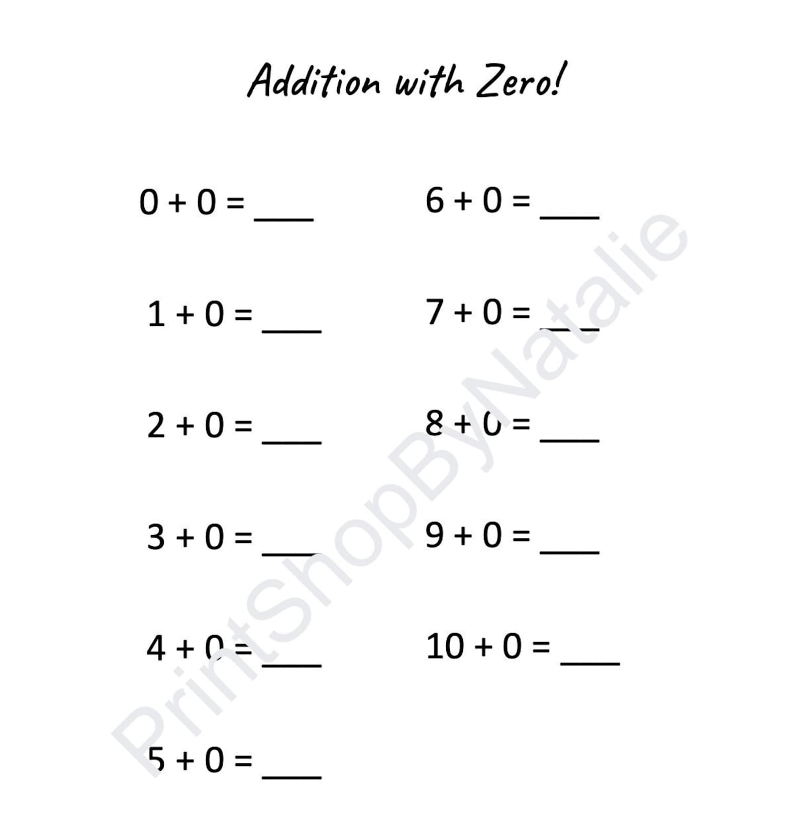 Printable Addition With Zero Practice Sheet - Etsy
