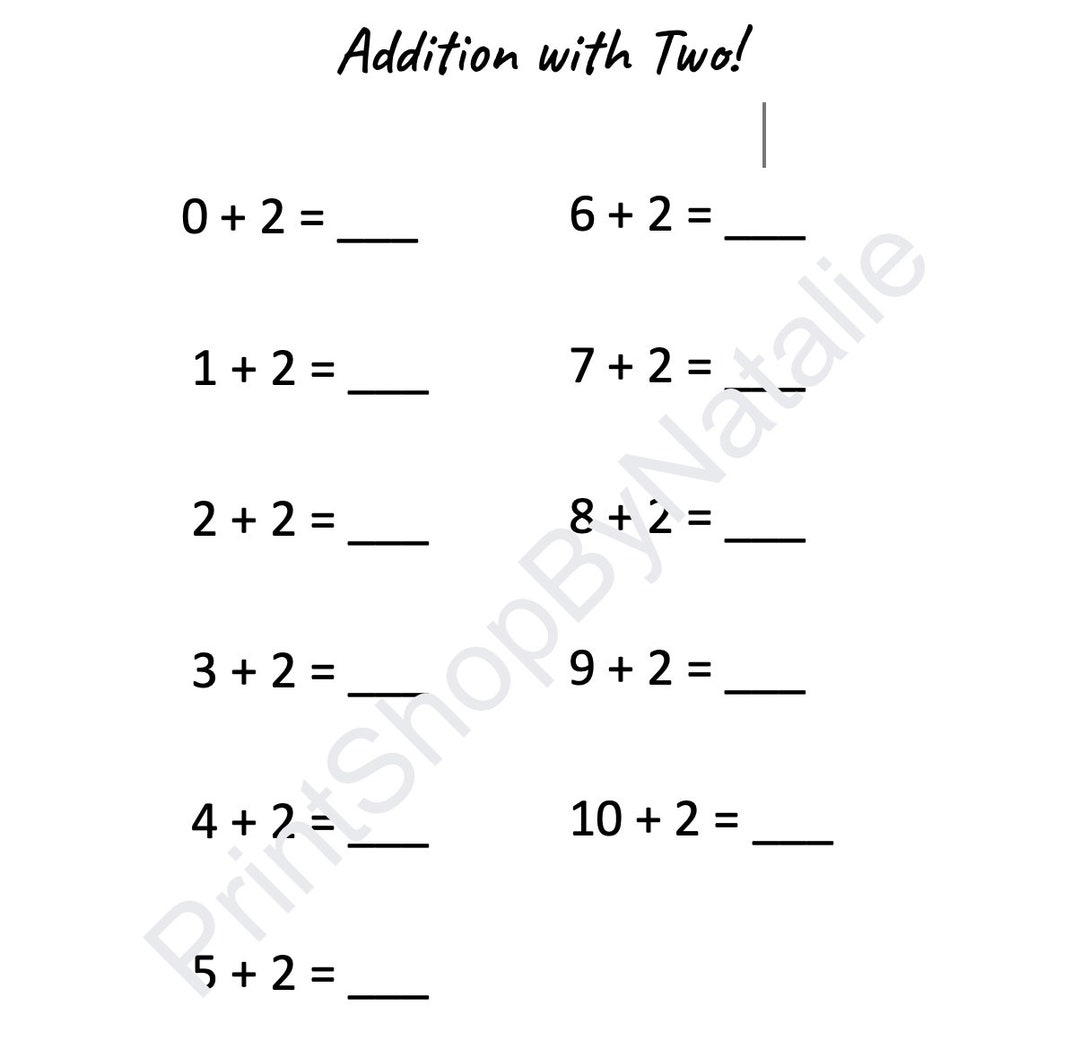 Printable Addition With Two Practice Worksheet - Etsy