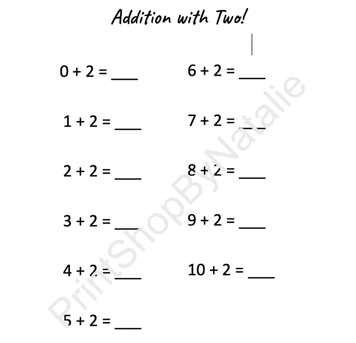 Printable Addition With Two Practice Worksheet - Etsy