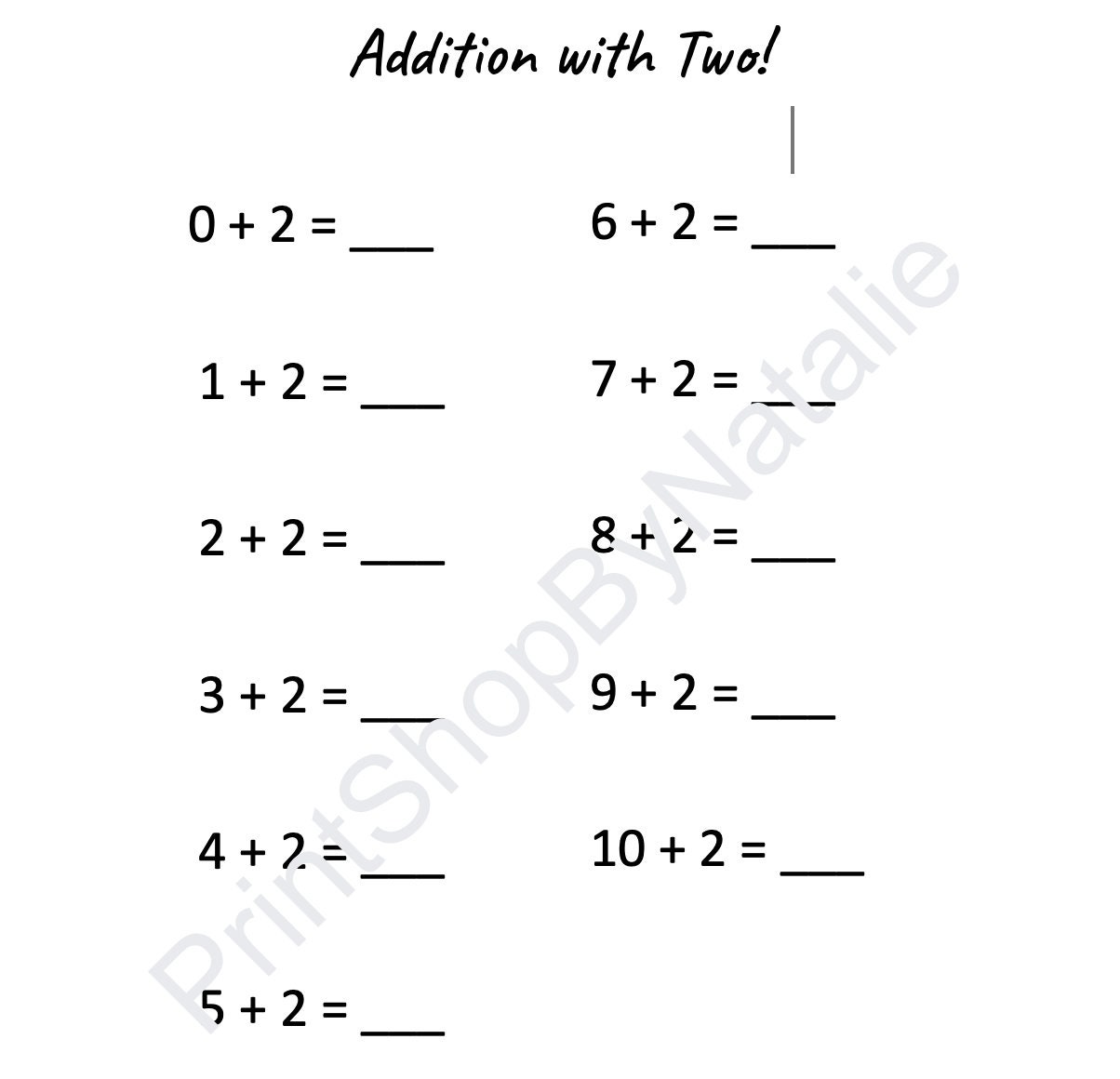 Printable Addition With Two Practice Worksheet - Etsy