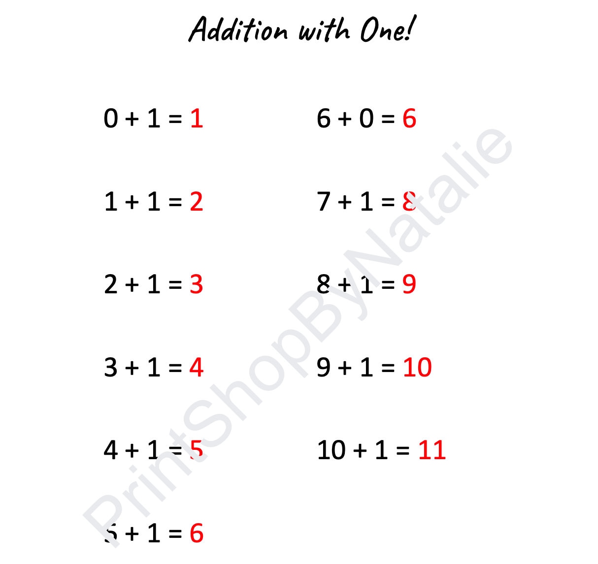 Printable Addition With One Practice Sheet - Etsy
