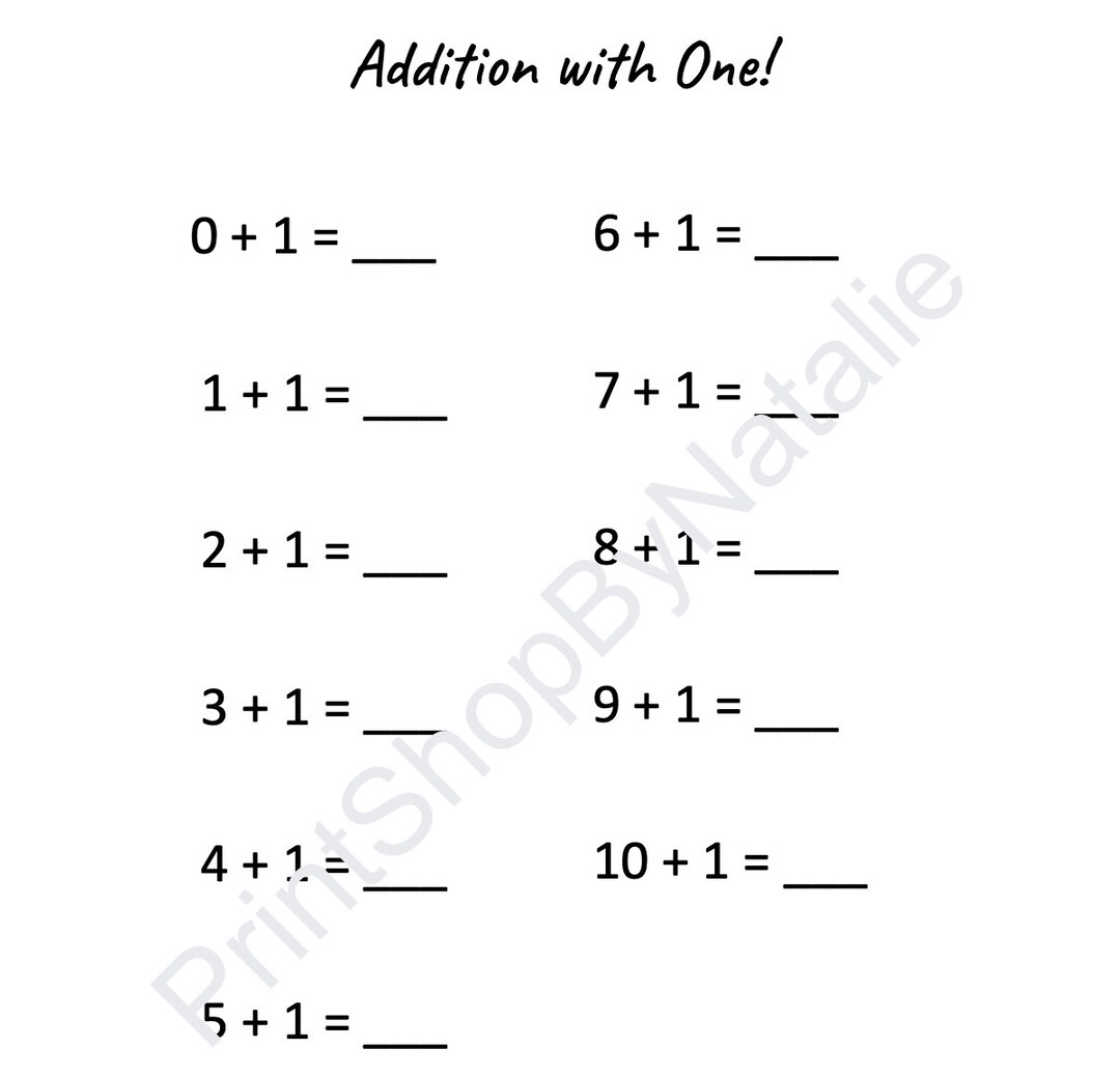 Printable Addition With One Practice Sheet - Etsy