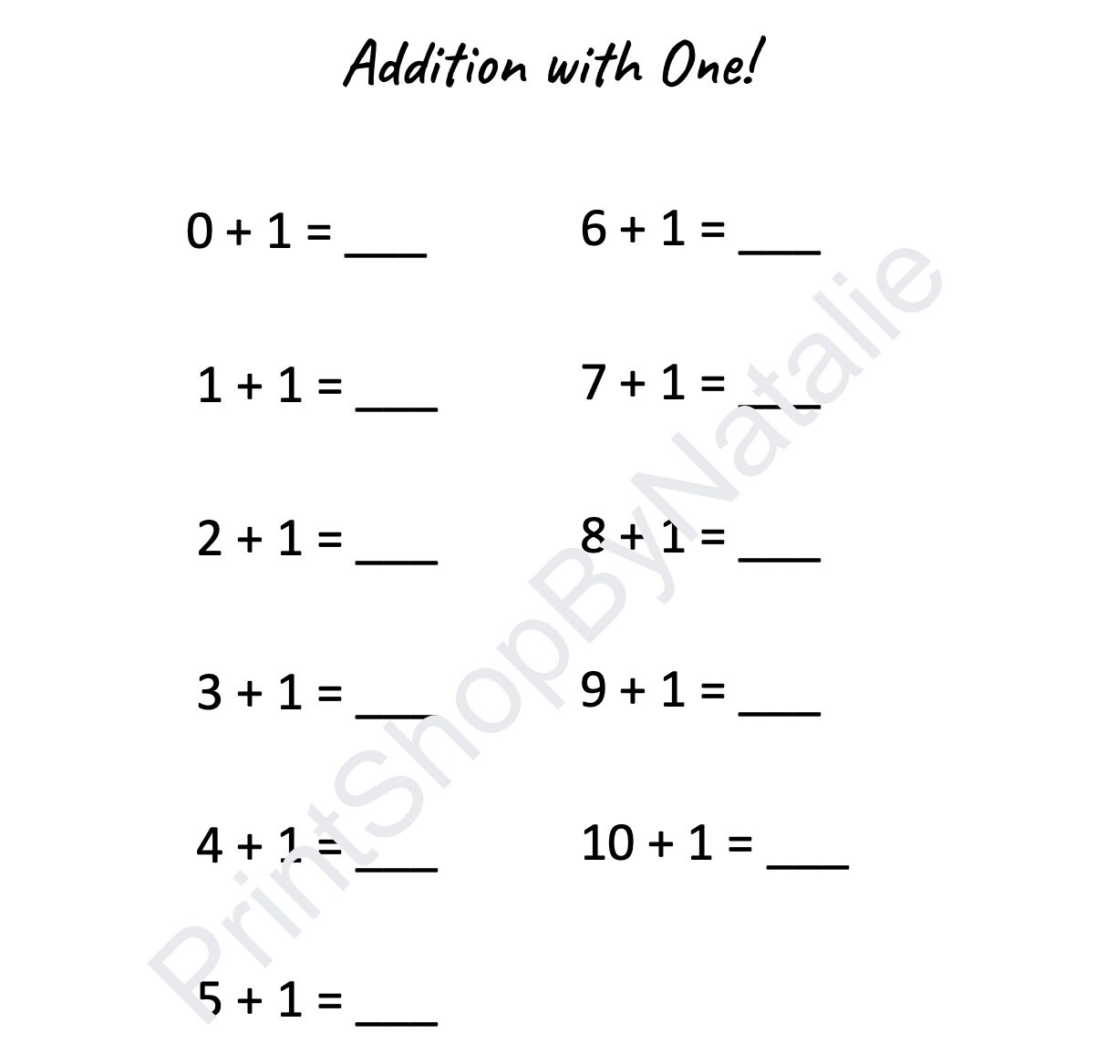 Printable Addition With One Practice Sheet - Etsy