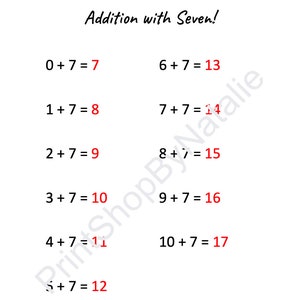Printable Addition With Seven Practice Worksheet - Etsy