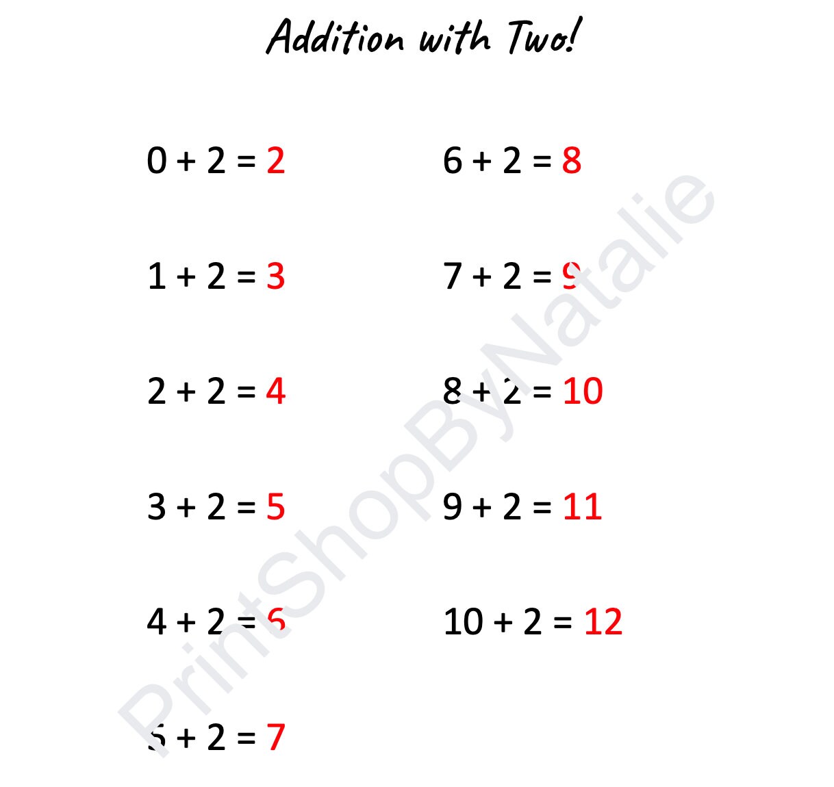 Printable Addition With Two Practice Worksheet - Etsy