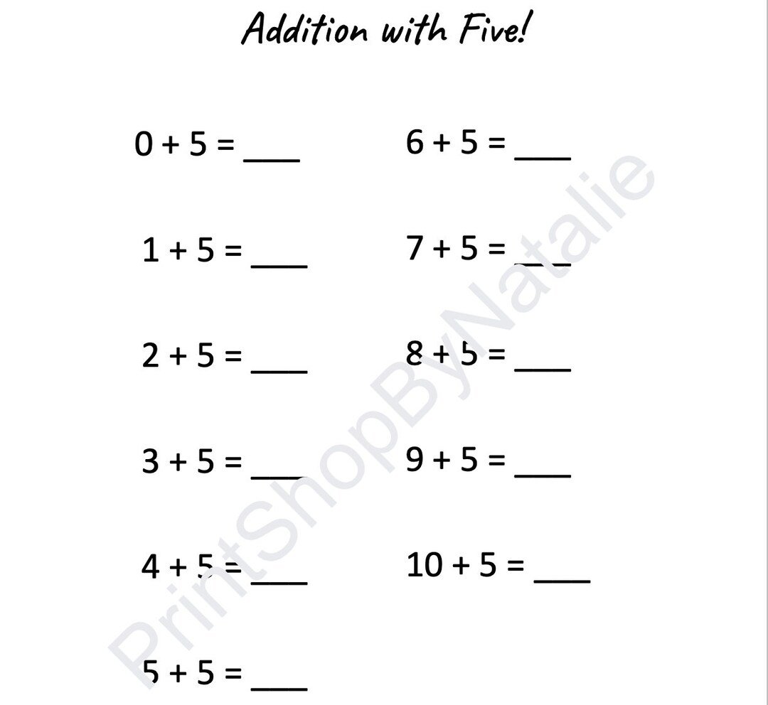 Printable Addition With Five Practice Worksheet - Etsy