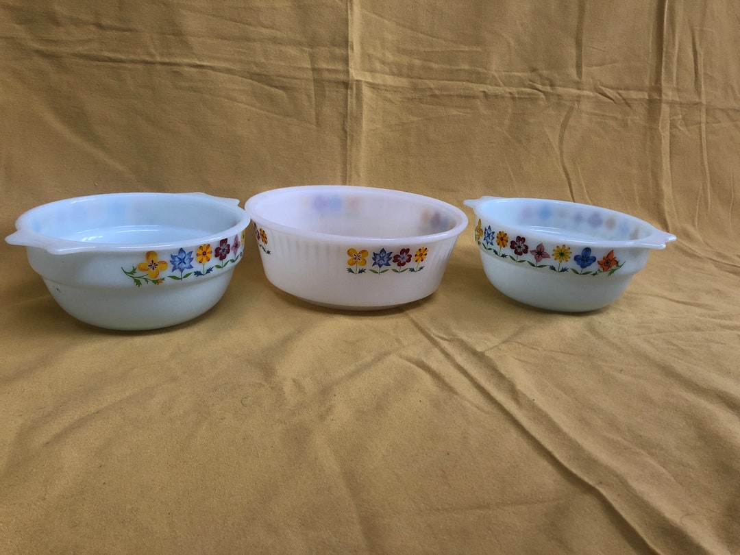 3 Phoenix Opalware Dishes - Flower Pattern - Etsy