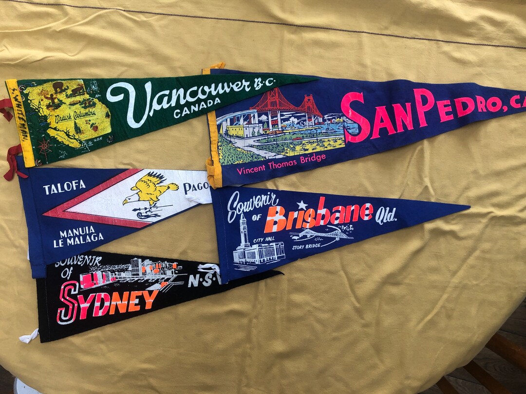 Vintage Felt Pennants - Brisbane, Sydney, Vancouver, San Pedro, Cal ...