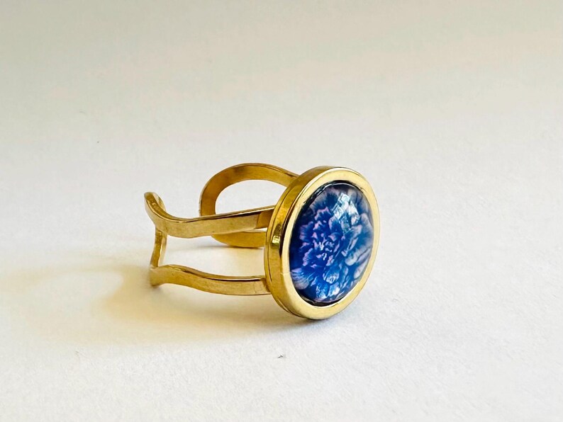 Blue Flower Ring B Gold Finish - Etsy