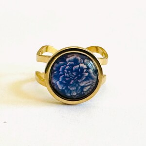 Blue Flower Ring B Gold Finish - Etsy