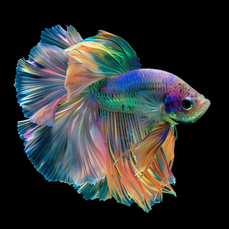 Rainbow Beta Fish - Original Digital Art - Etsy