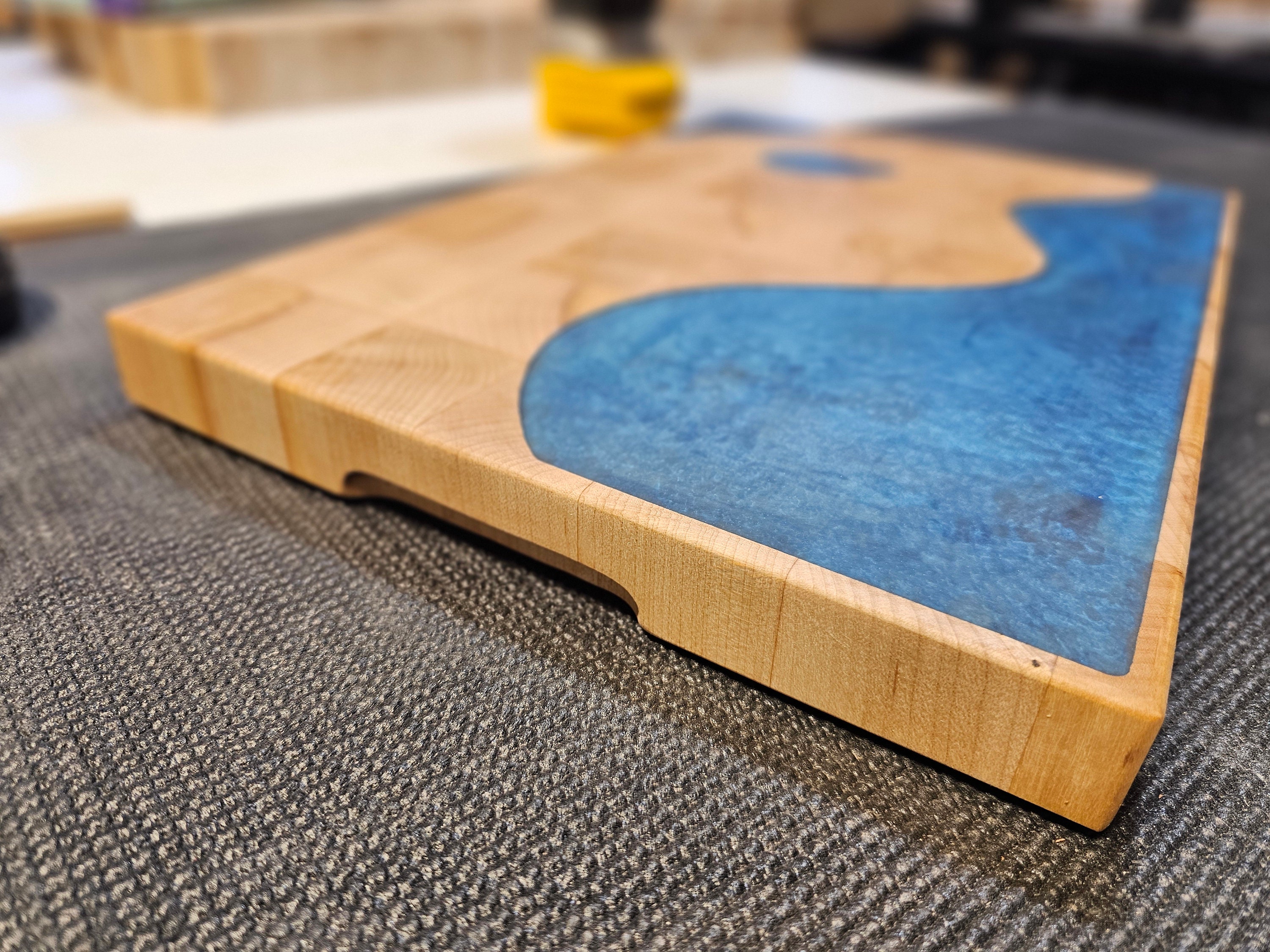 Maple End Grain Cutting Board With Blue Epoxy Inlay - Etsy