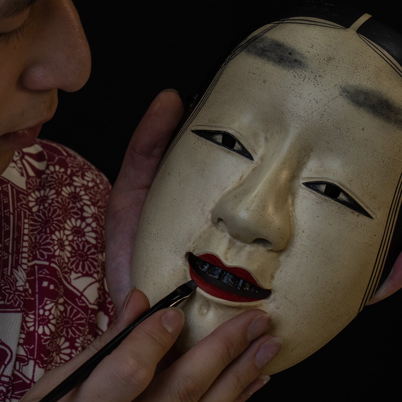 Japanese Vintage Noh Mask Koomote Hand-painted, Japanese Art Wall Deco ...