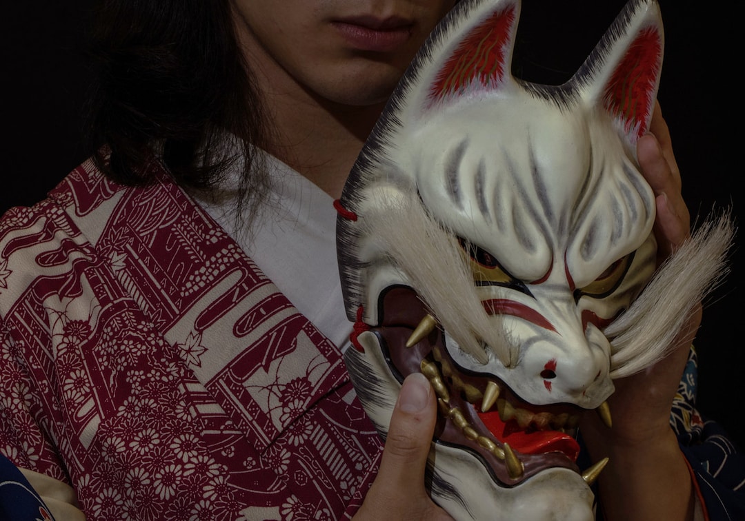 Japanese Fox Kitsune Mask. White Mask Made to Order. Asian Art and Wall ...