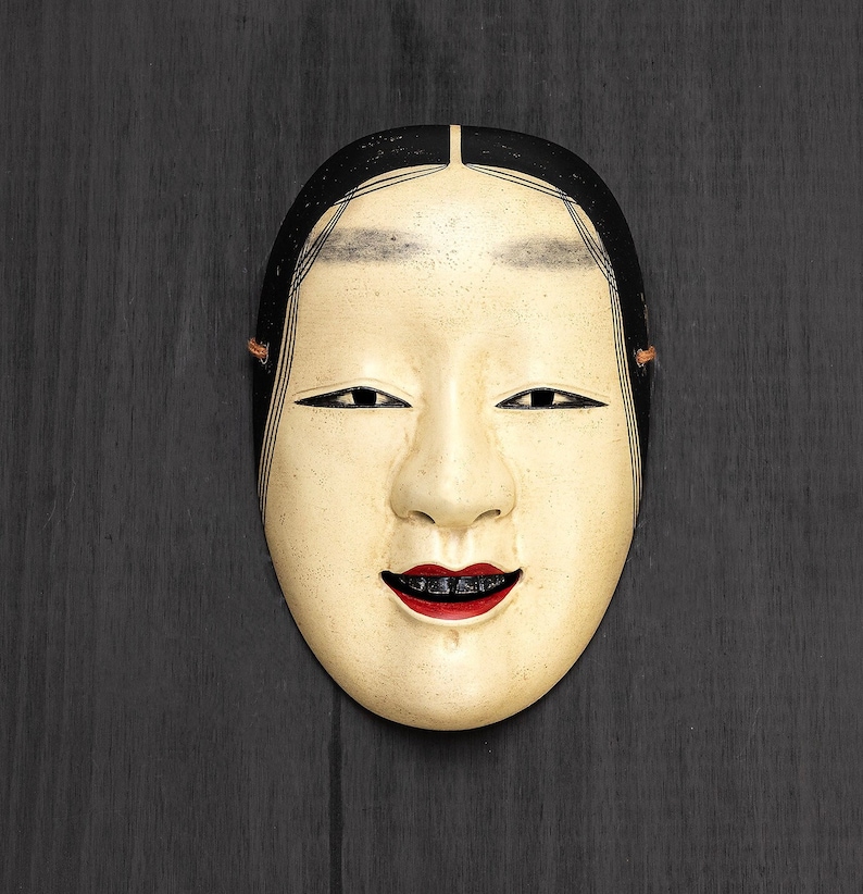 Japanese Vintage Noh Mask Koomote Hand-painted, Japanese Art Wall Deco ...