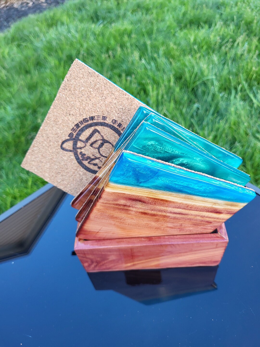 Red Cedar With Blue/green Epoxy River Coaster Set - Etsy