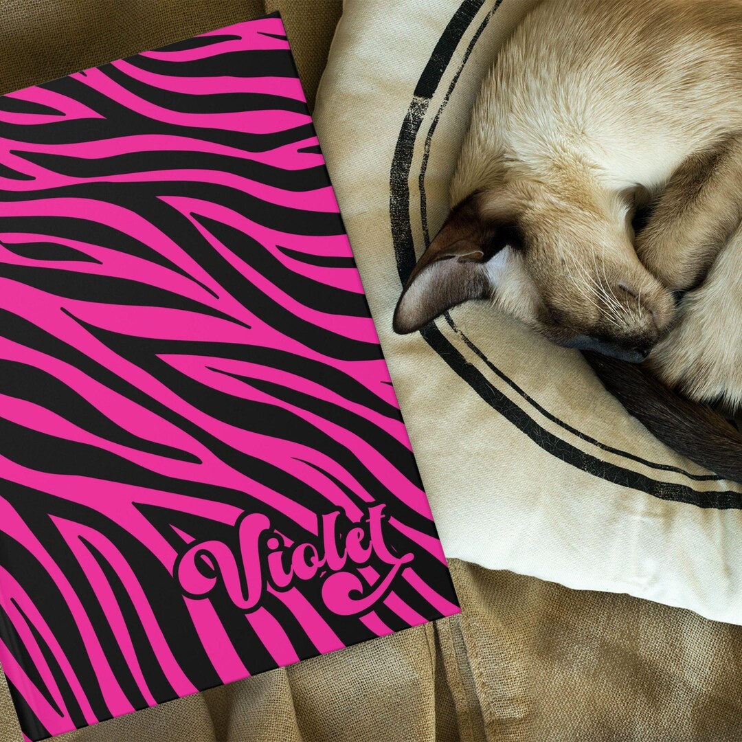 Custom Y2K Pink Zebra on Black Journal; Hardcover Notebook for Teen ...
