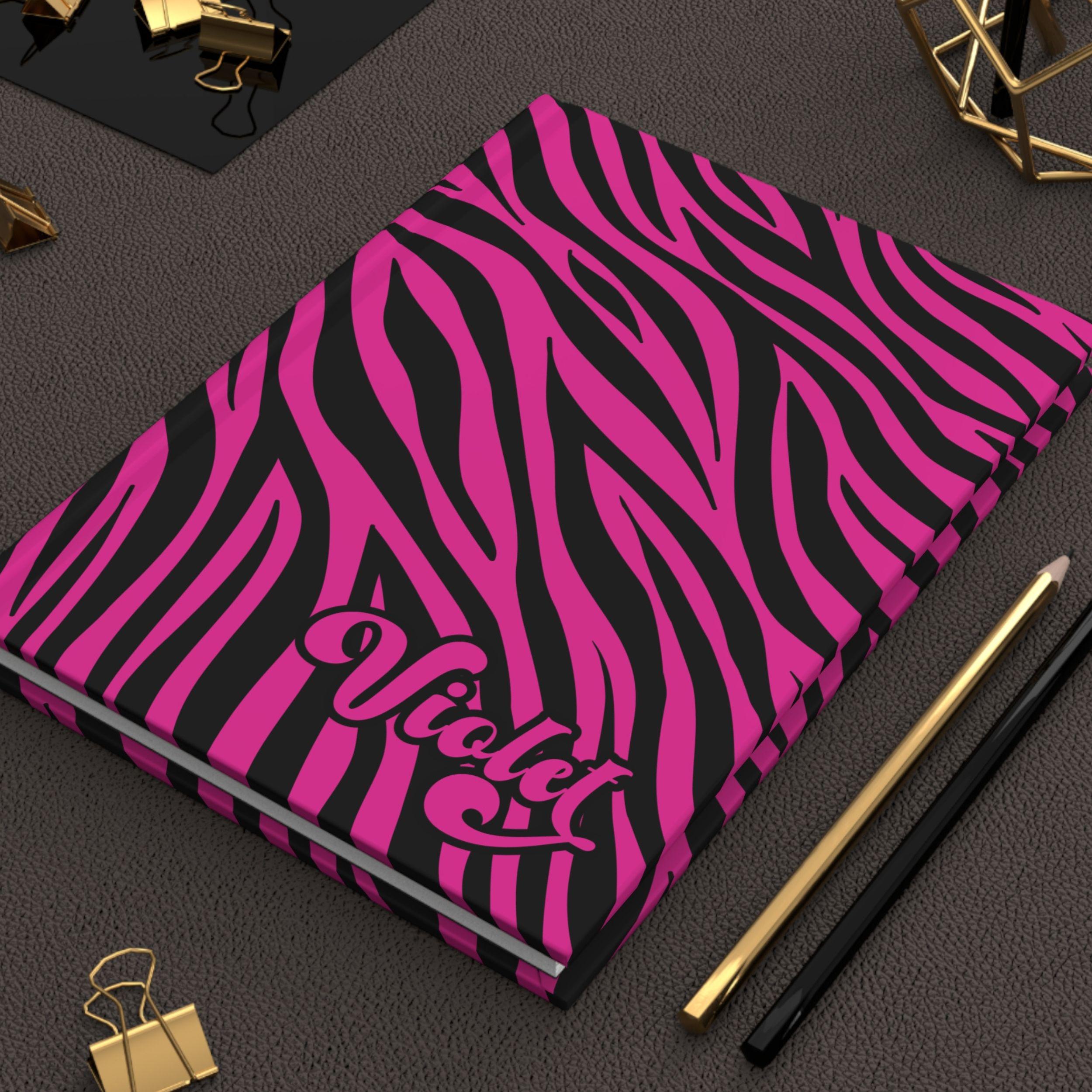 Custom Y2K Pink Zebra on Black Journal; Hardcover Notebook for Teen ...