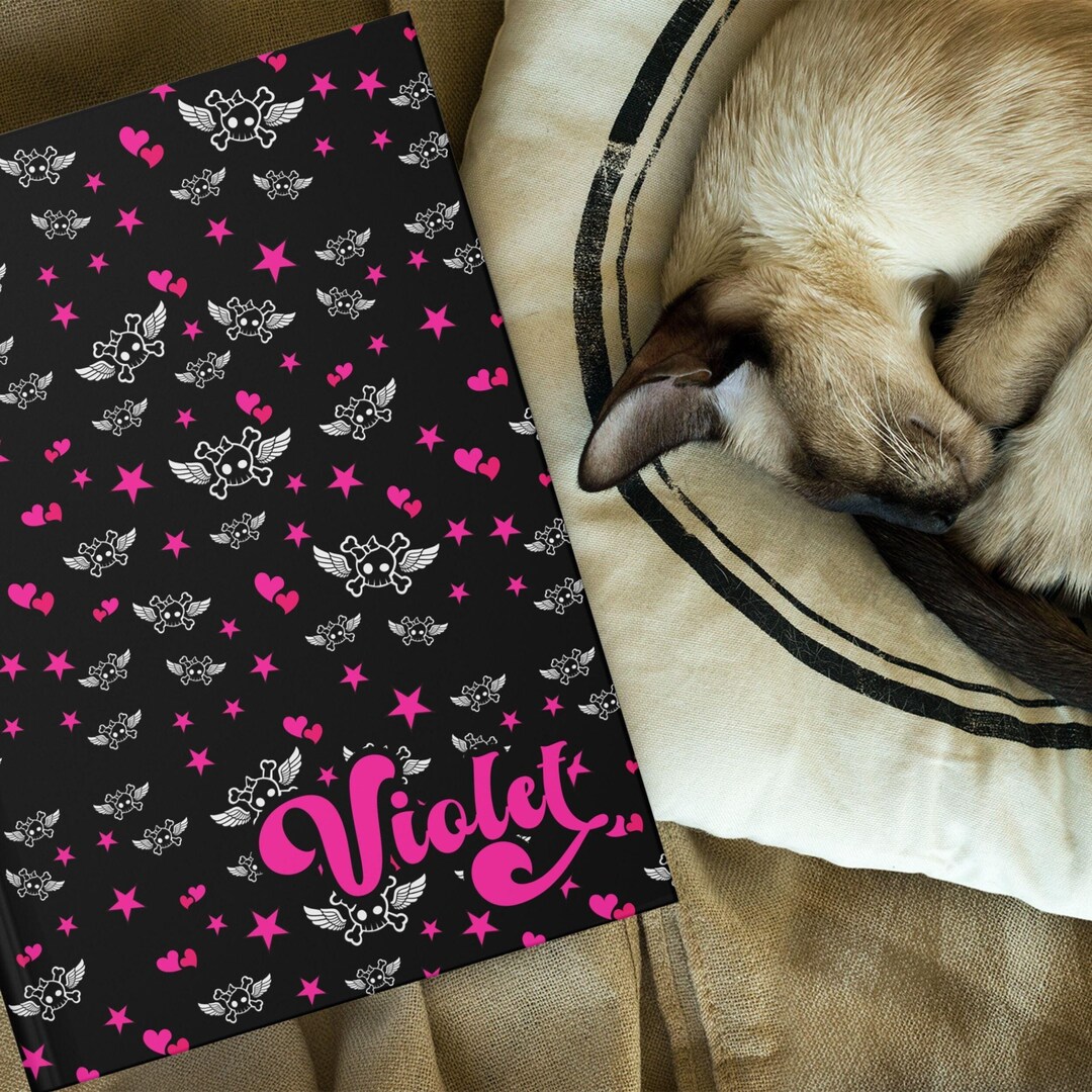 Custom Y2K Skull Journal: Cute Skulls, Pink Hearts + Stars on Black ...