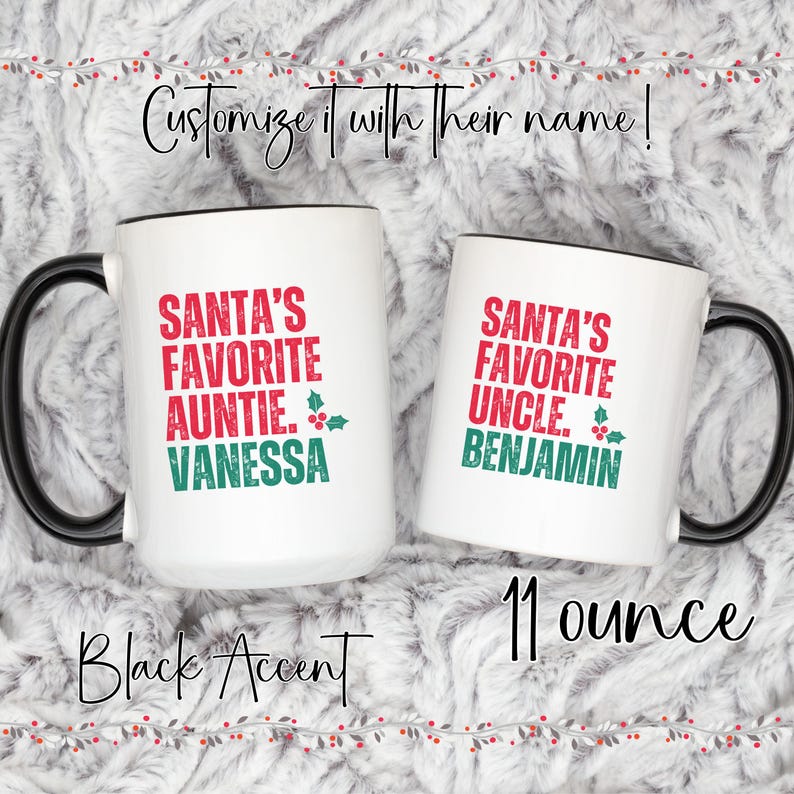Customized Christmas Aunt & Uncle Mugs; Santa's Favorite Auntie or ...