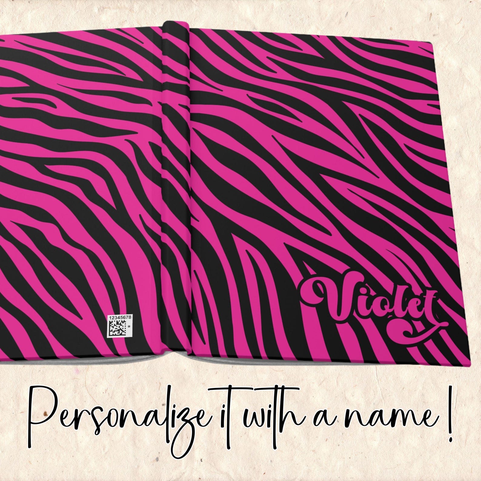 Custom Y2K Pink Zebra on Black Journal; Hardcover Notebook for Teen ...