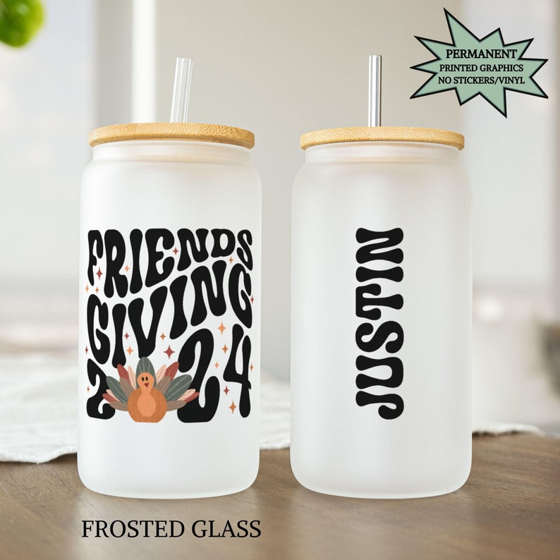 Friendsgiving Crew Glass Sipper Cup, Personalized Friendsgiving Cups ...