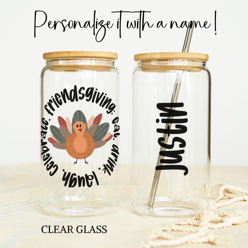 Friendsgiving Crew Glass Sipper Cup, Personalized Friendsgiving Cups ...