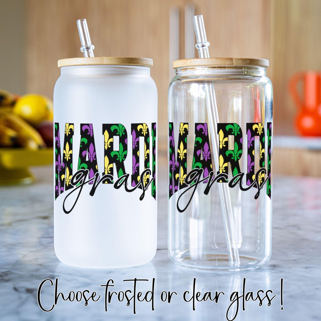 Customizable Mardi Gras Glass Sipper Cup: Bold, Purple, Yellow, Green ...