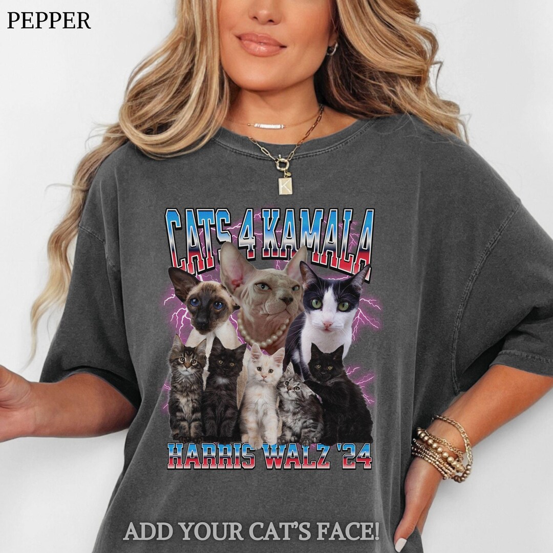 CUSTOM, Add Your Cat's Photos 90s Bootleg Rap Style Cats 4 Kamala ...
