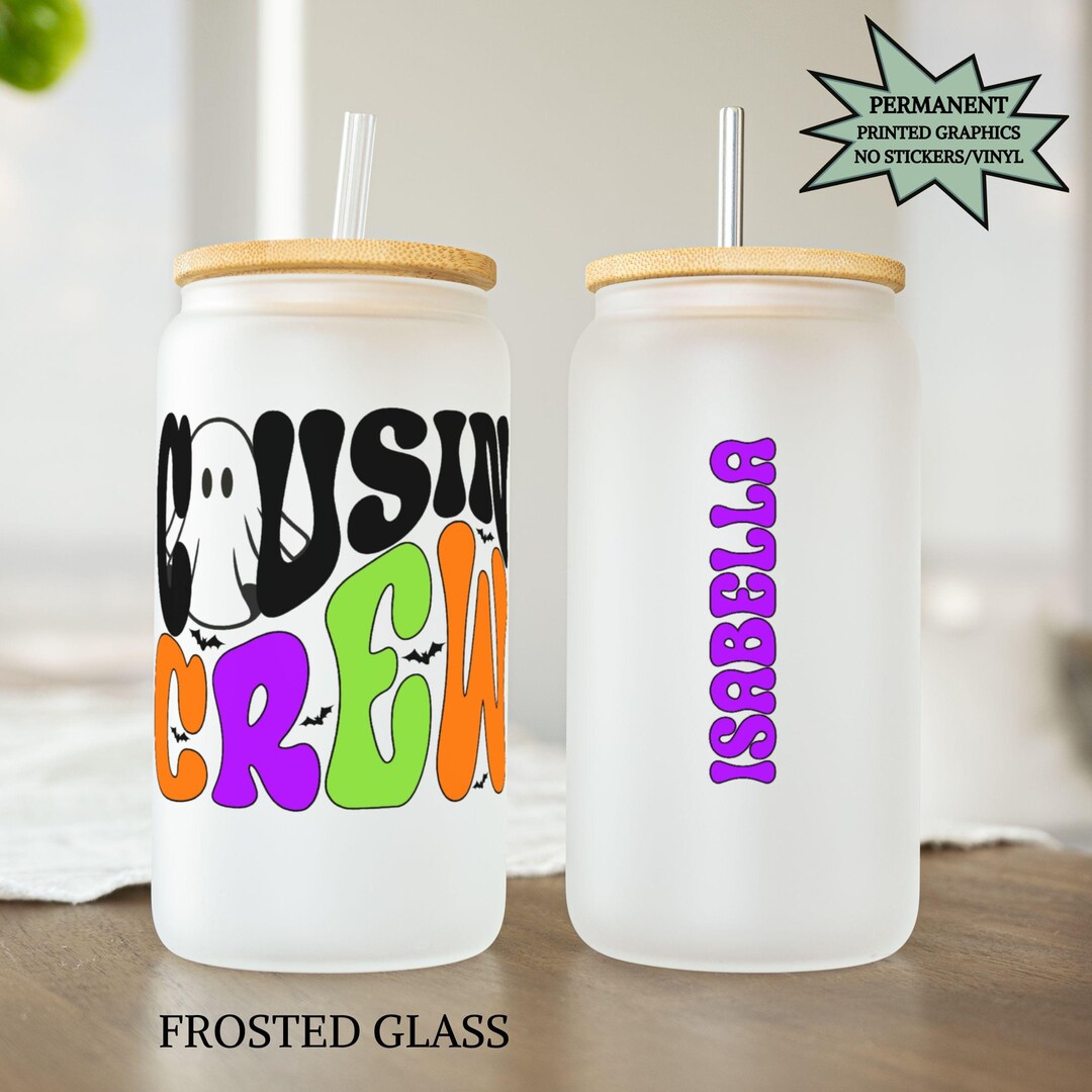 Cousin Crew Halloween Glass Sipper Cup, Personalized Cousins 16 Ounce ...