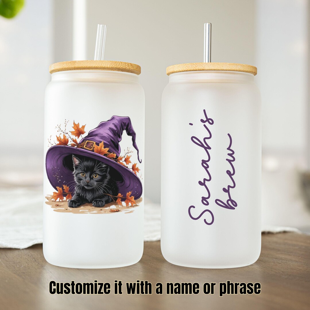 Customizable Retro Vibe Black Cat Sipper Cup, Vintage Vibe Fall Kitty ...