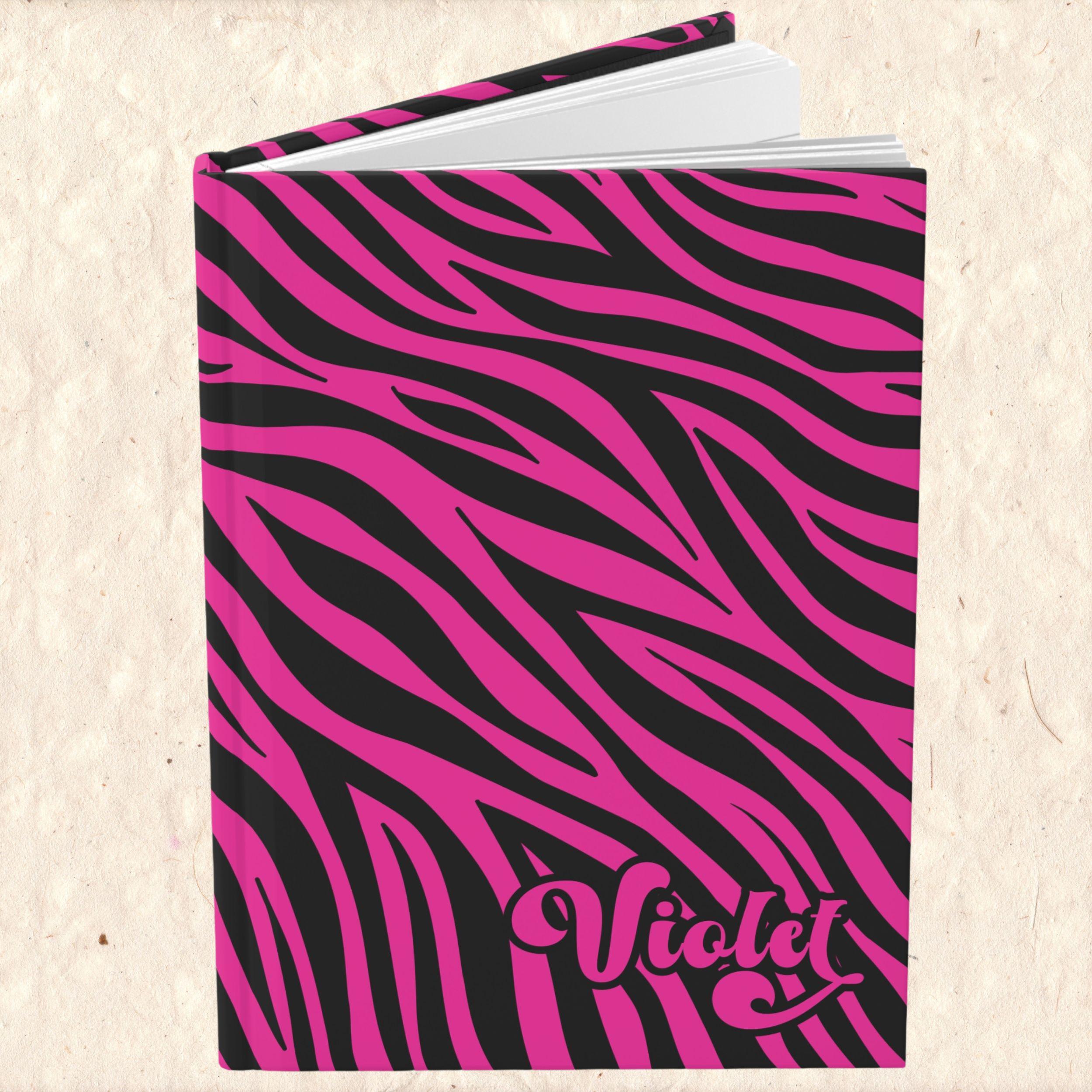 Custom Y2K Pink Zebra on Black Journal; Hardcover Notebook for Teen ...