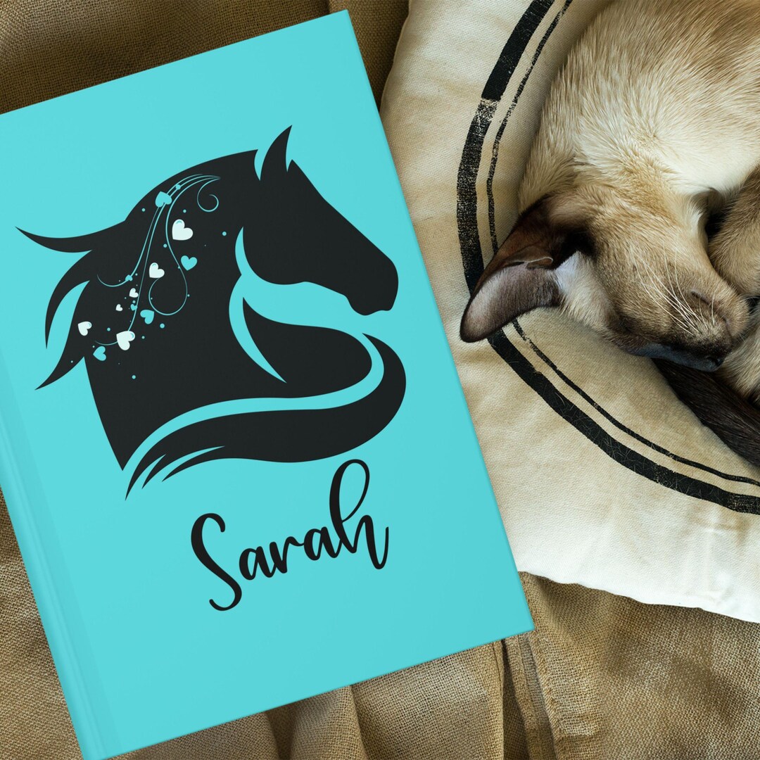Customized Y2K Horse + Hearts Journal; Hardcover Aqua Blue Diary for ...